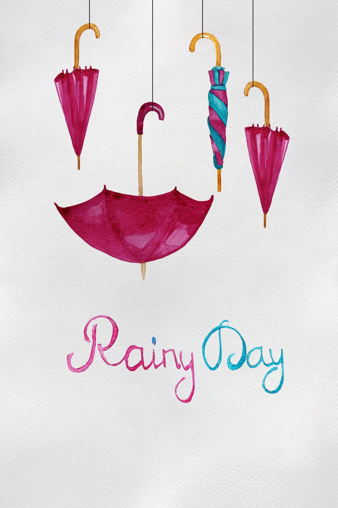 Rainy Day Watercolor Clipart Rainboots Clipart Umbrella | Etsy