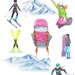 Watercolor Skiing and Snowboarding Clipart, Winter Clipart, Ski Poster ...