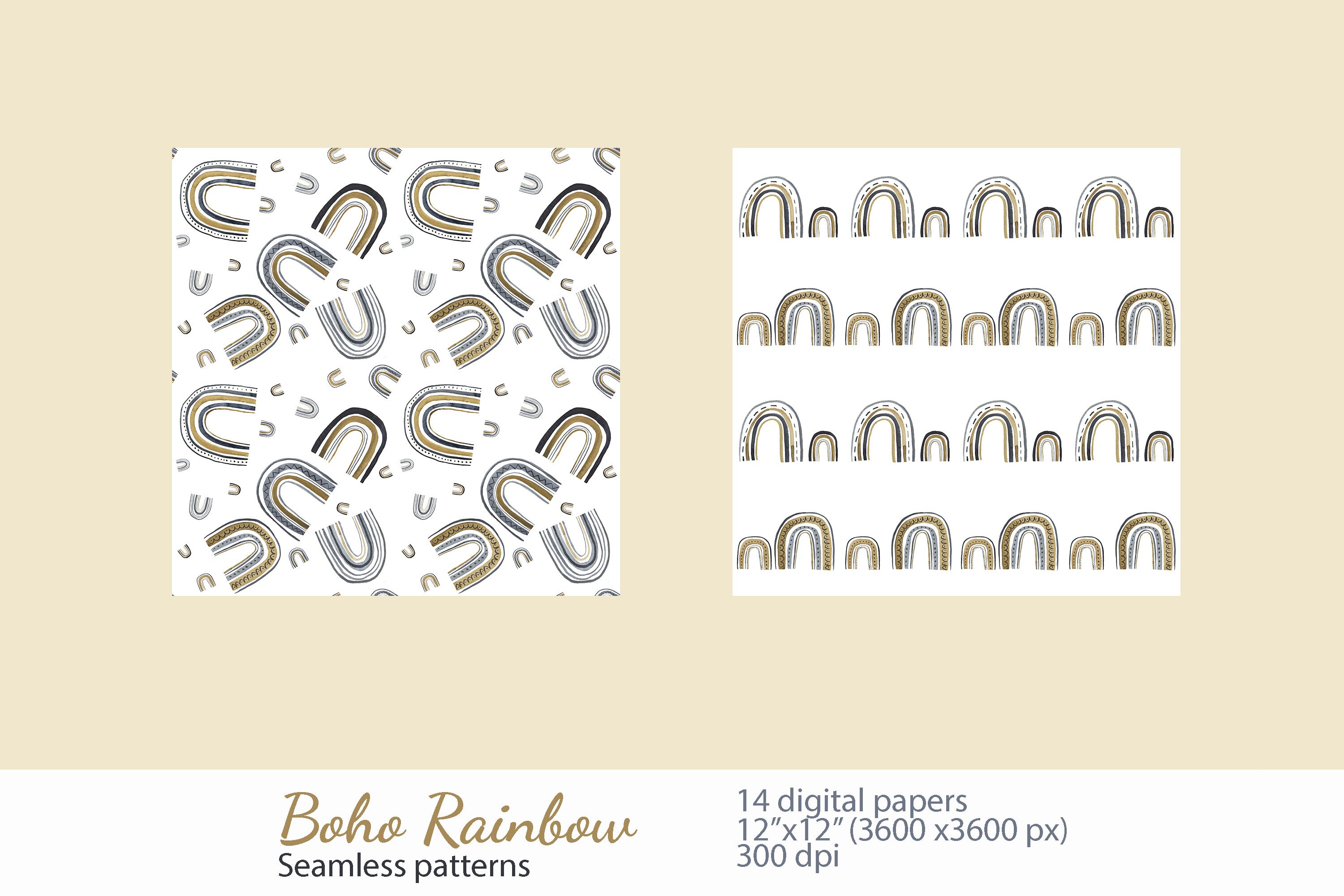 Boho Rainbow Digital Paper Pack Watercolor Boho Rainbow - Etsy