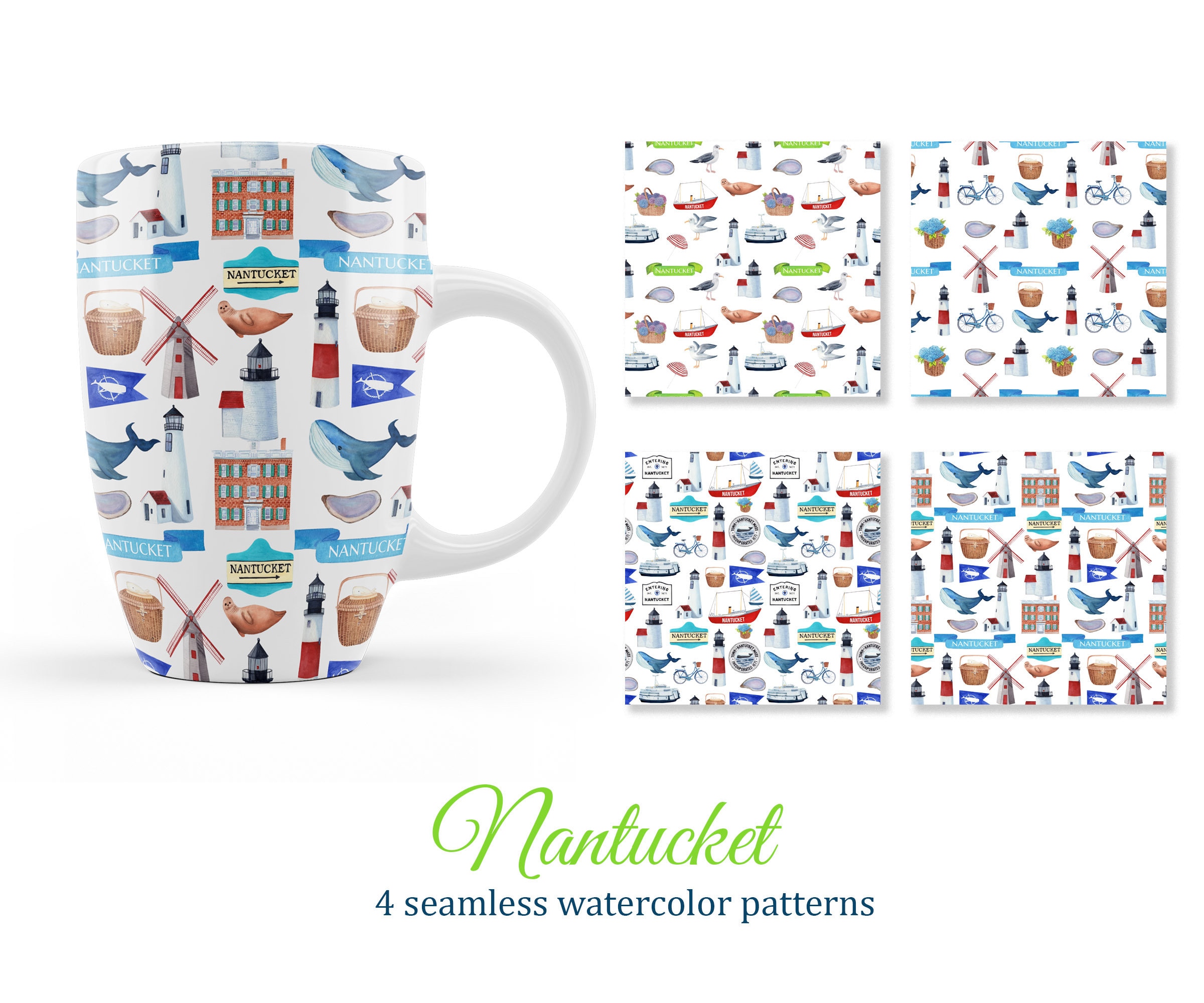 Nantucket Seamless Pattern, Decoupage Paper, Digital Background ...