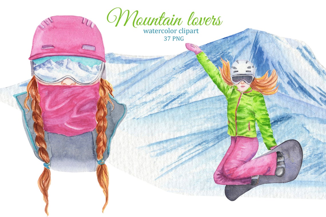 Watercolor Skiing and Snowboarding Clipart Winter Clipart - Etsy