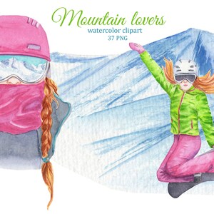 Watercolor Skiing and Snowboarding Clipart, Winter Clipart, Ski Poster ...