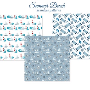 Beach Digital Paper Kit, Summer Seamless Patterns, Nautical Scrapbook ...