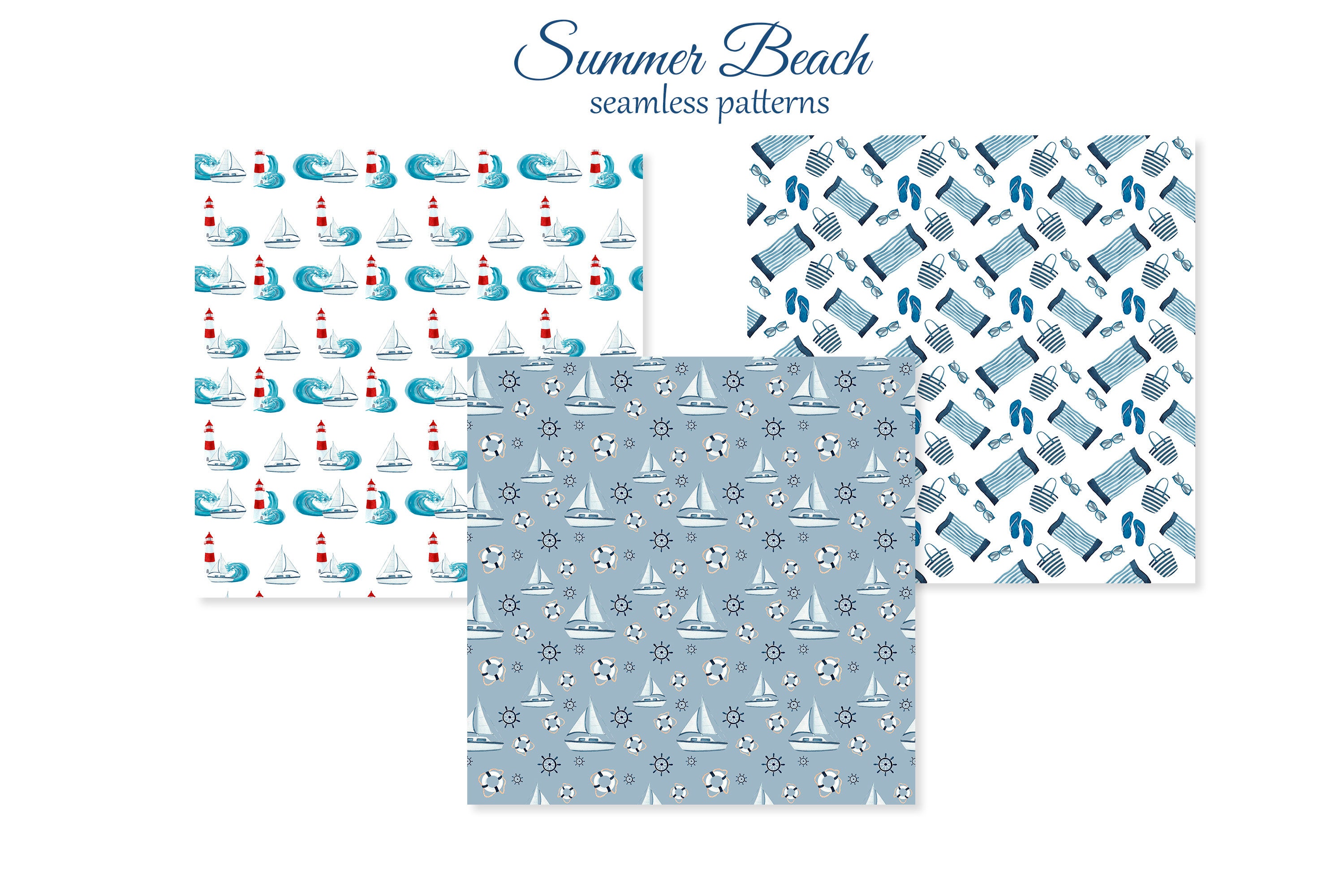 Beach Digital Paper Kit Summer Seamless Patterns Nautical - Etsy