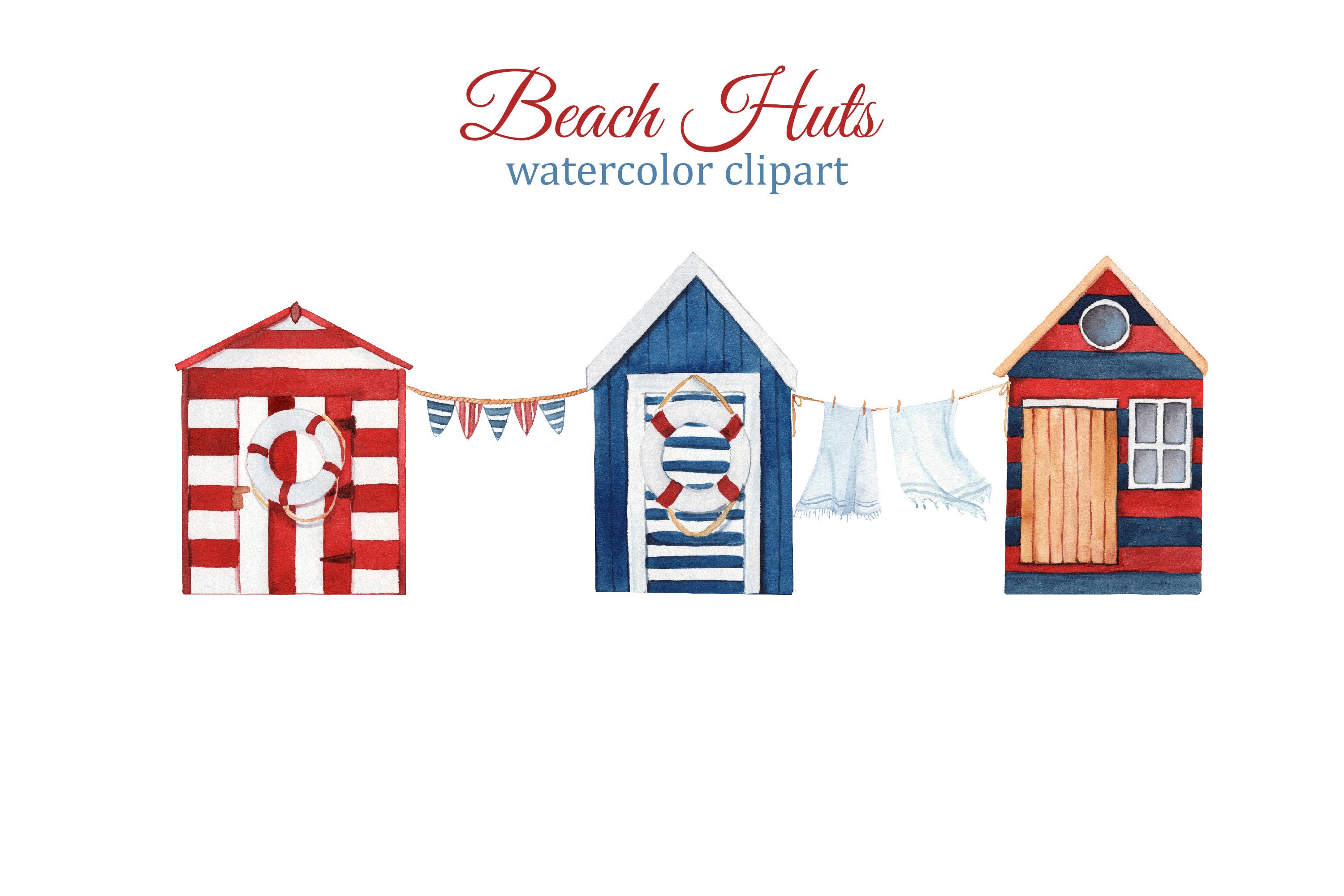 Watercolor Beach Huts Summer Clipart Boho Beach Tiny House - Etsy
