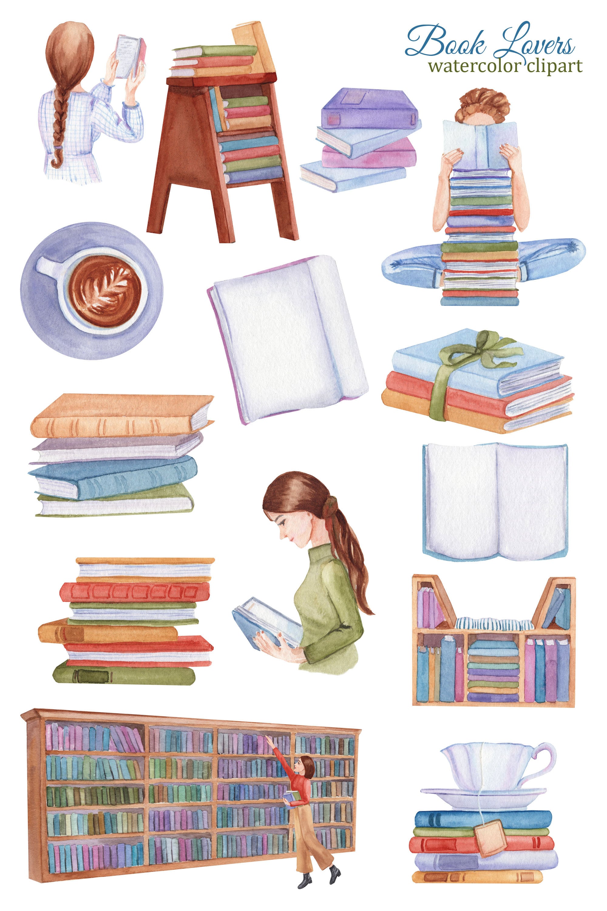 Book Lovers Watercolor Clipart Book Reeder Png Library - Etsy