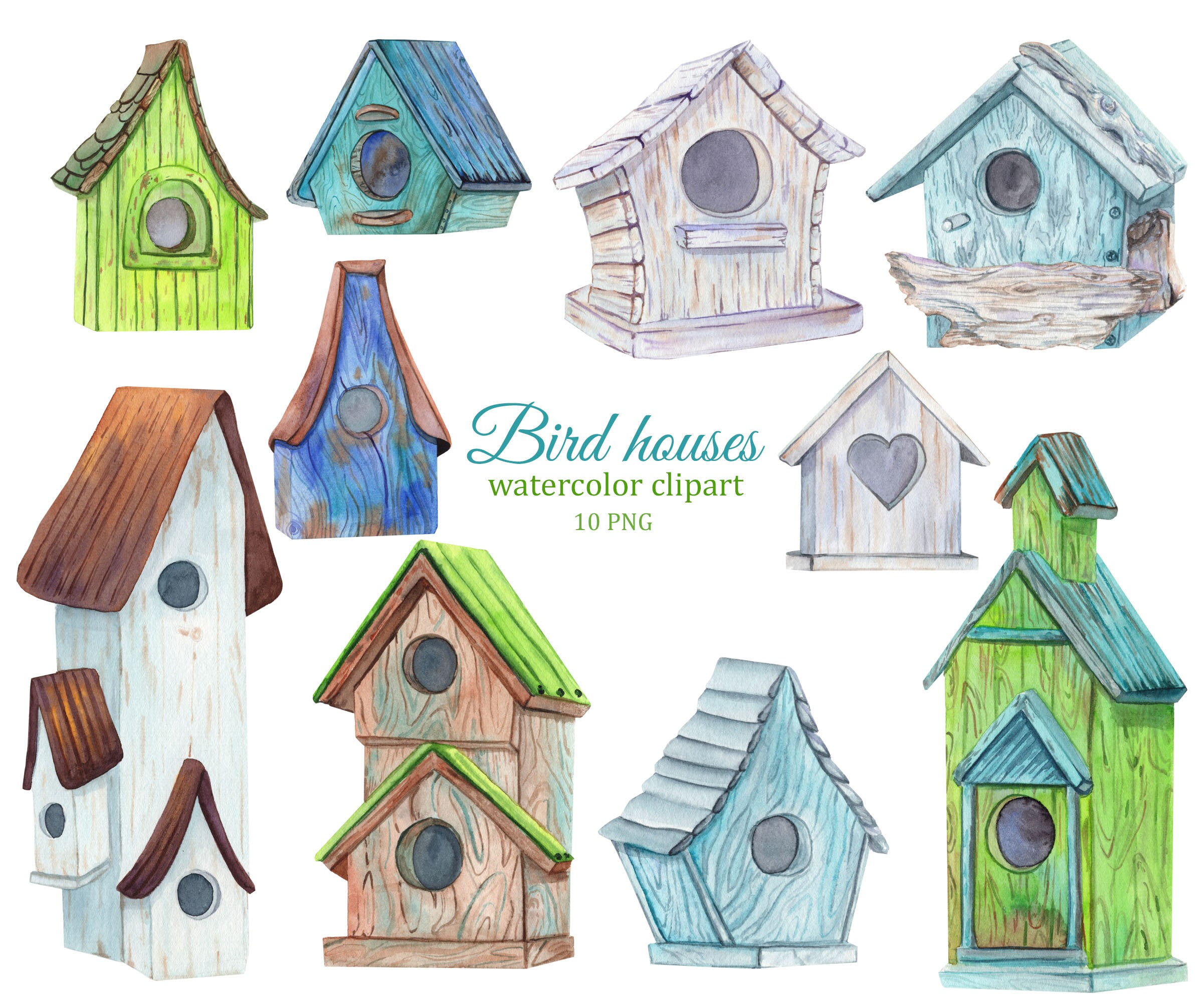 Birdhouses Watercolor Clipart Bird House Nesting Box Spring - Etsy
