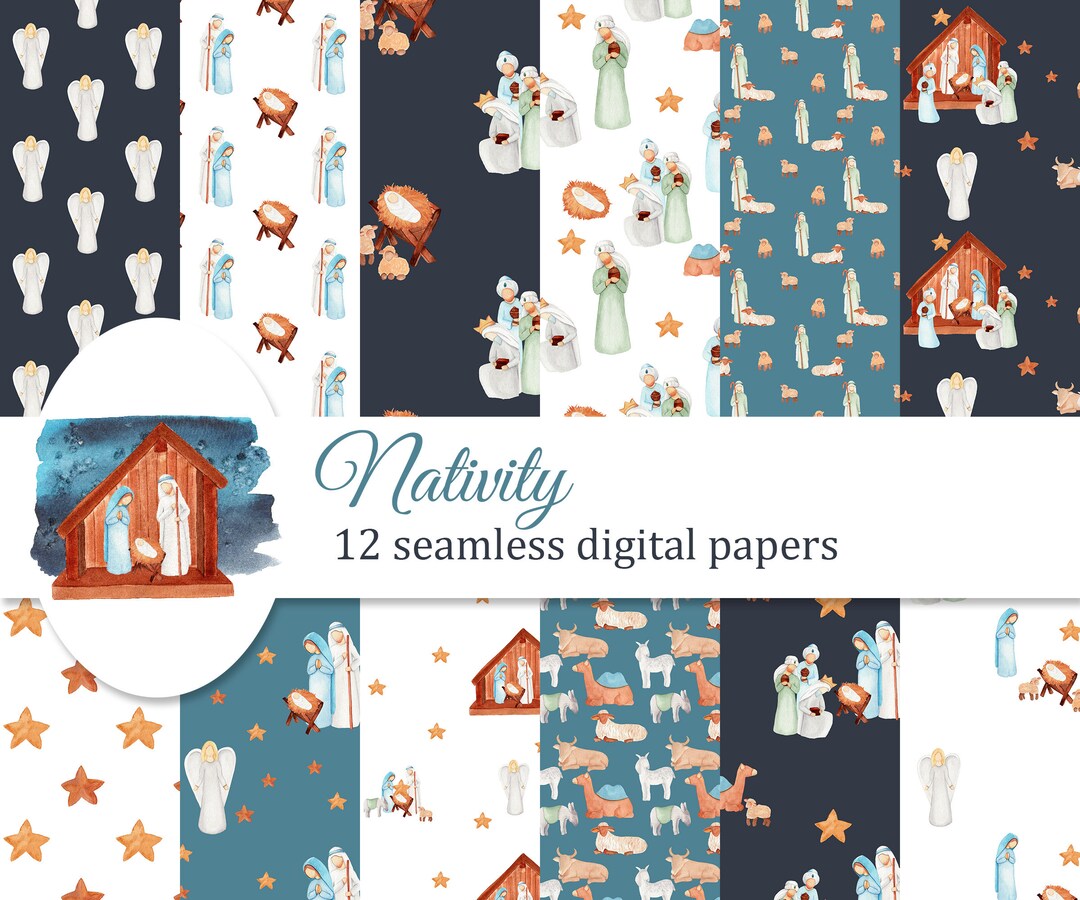 Nativity Christmas Digital Papers Pack, Bible Christmas Scene Seamless ...