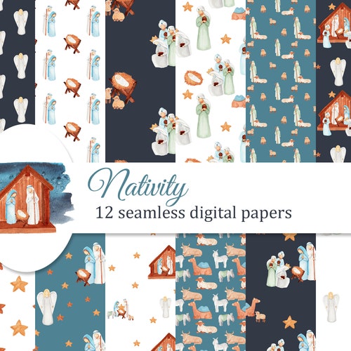 Nativity Christmas Digital Papers Pack Bible Christmas Scene - Etsy