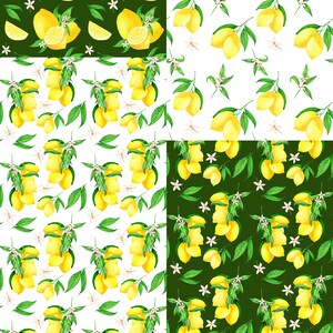 Lemon Digital Paper Pack. Watercolor Lemon Seamless Pattern Set - Etsy
