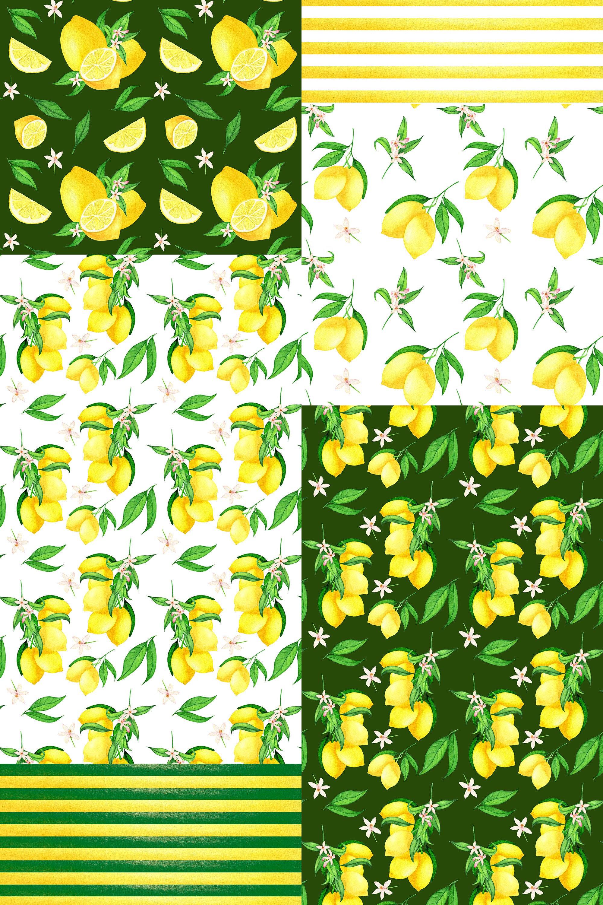 Lemon Digital Paper Pack. Watercolor Lemon Seamless Pattern - Etsy