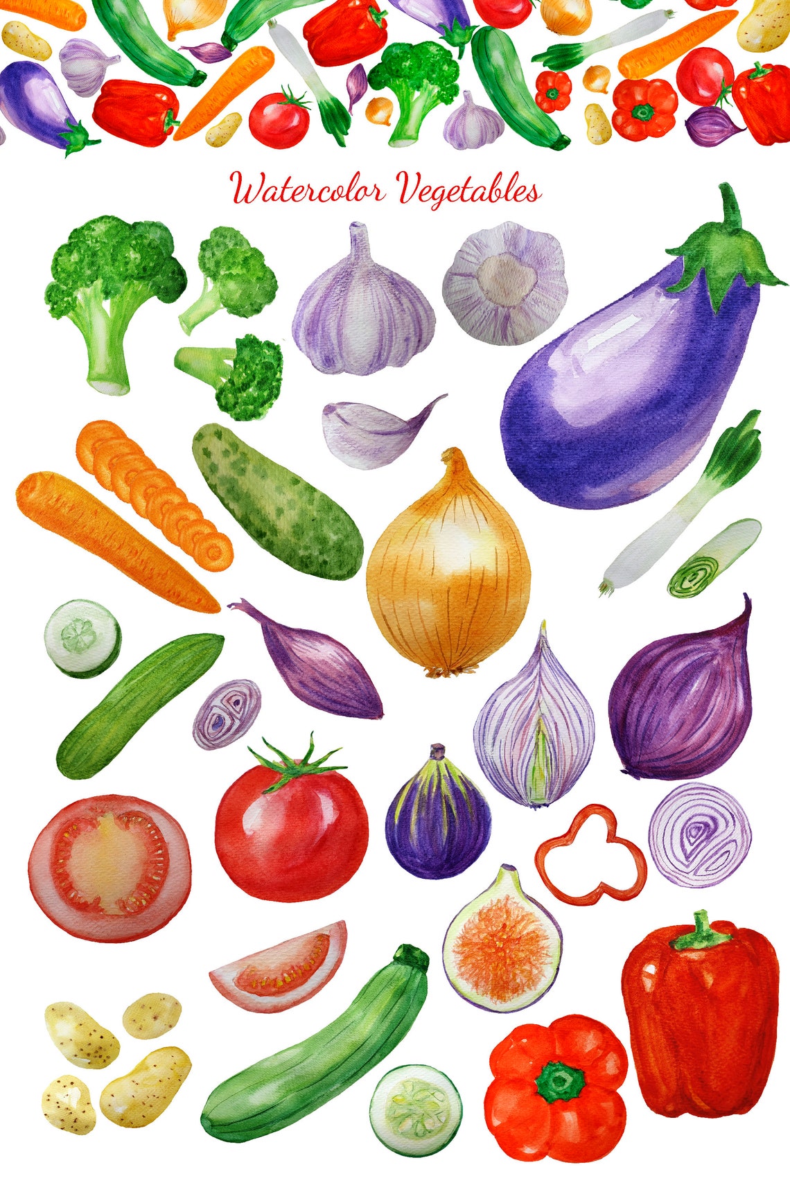 Watercolor Vegetables Clipart Kitchen Wall Art Printable PNG - Etsy