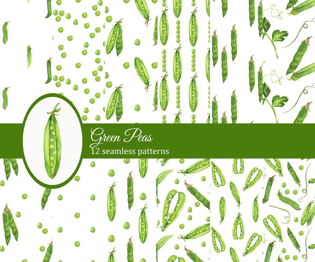 Green Pea Beans, Seamless Pattern, Sweet Pea Pods Digital Papers and ...