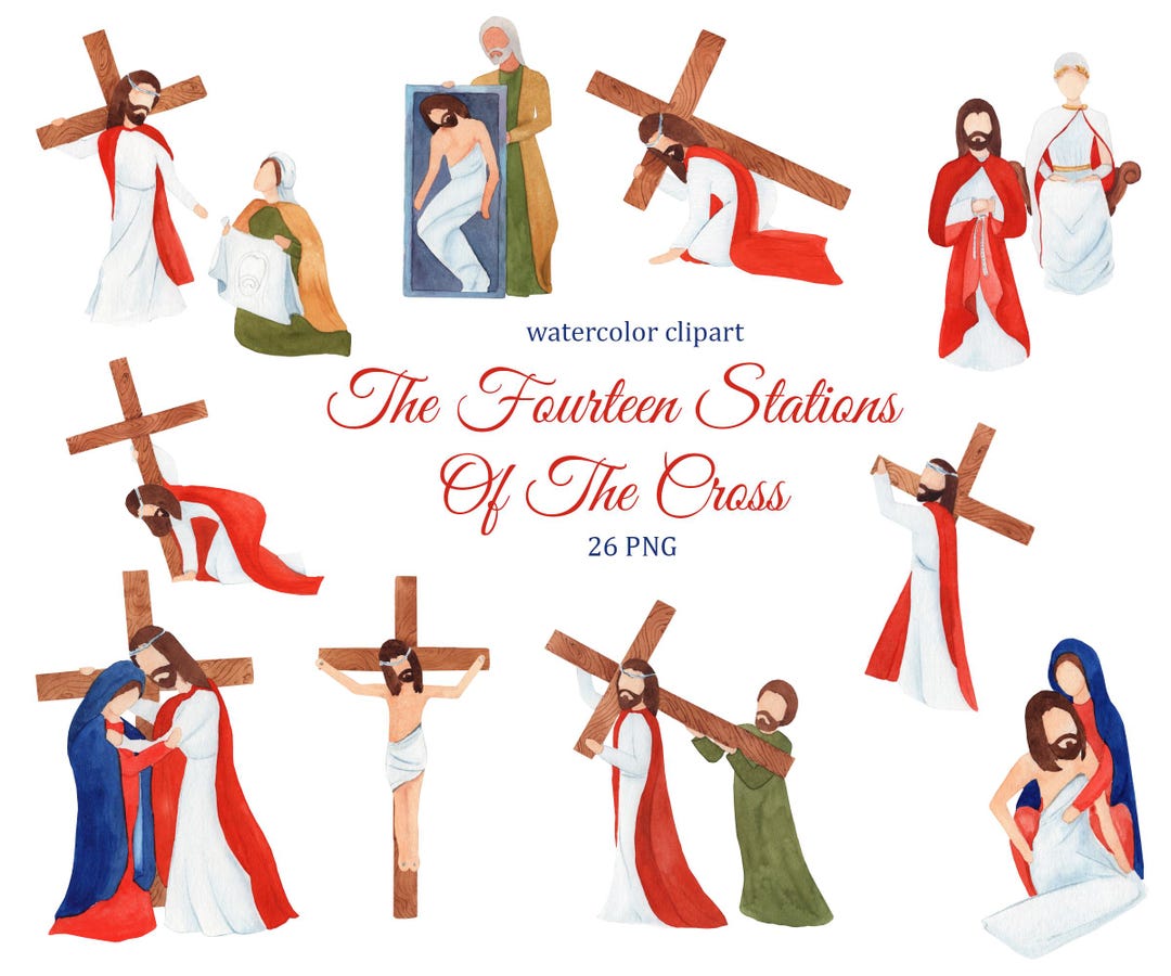 The Fourteen Stations of the Cross, Easter Religious Clipart, 14 ...
