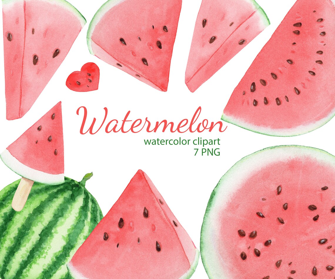 Watermelon Clipart. Watercolor Fruit Summer Clipart. - Etsy