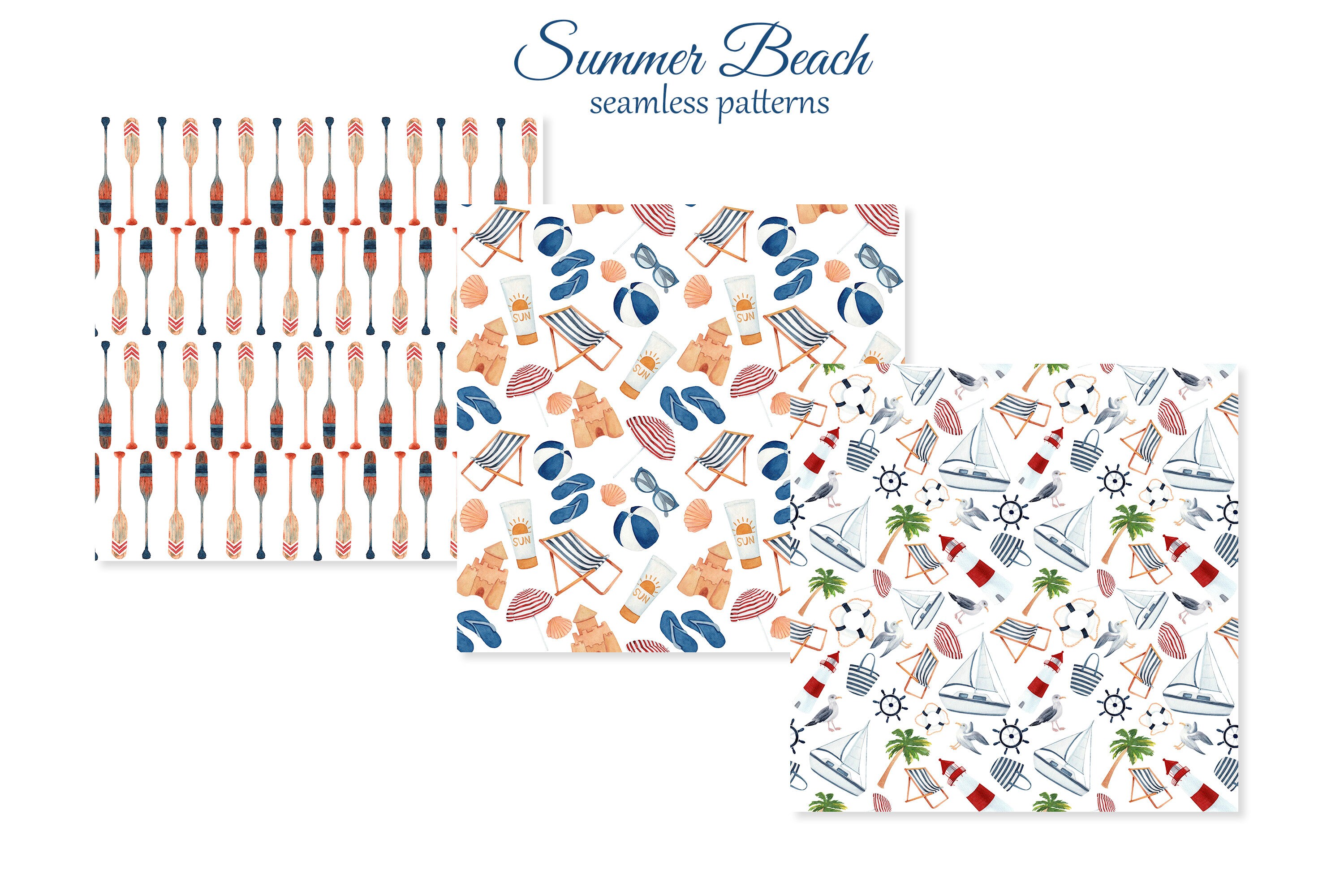 Beach Digital Paper Kit Summer Seamless Patterns Nautical - Etsy