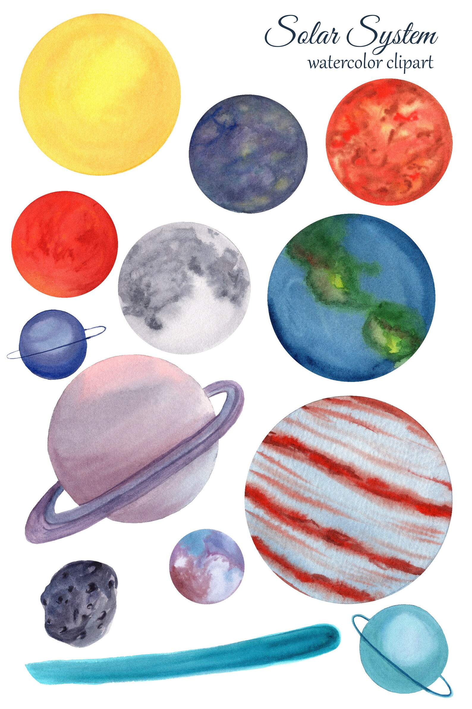Solar System Watercolor Clipart, Planets, Space Clip Art - Etsy