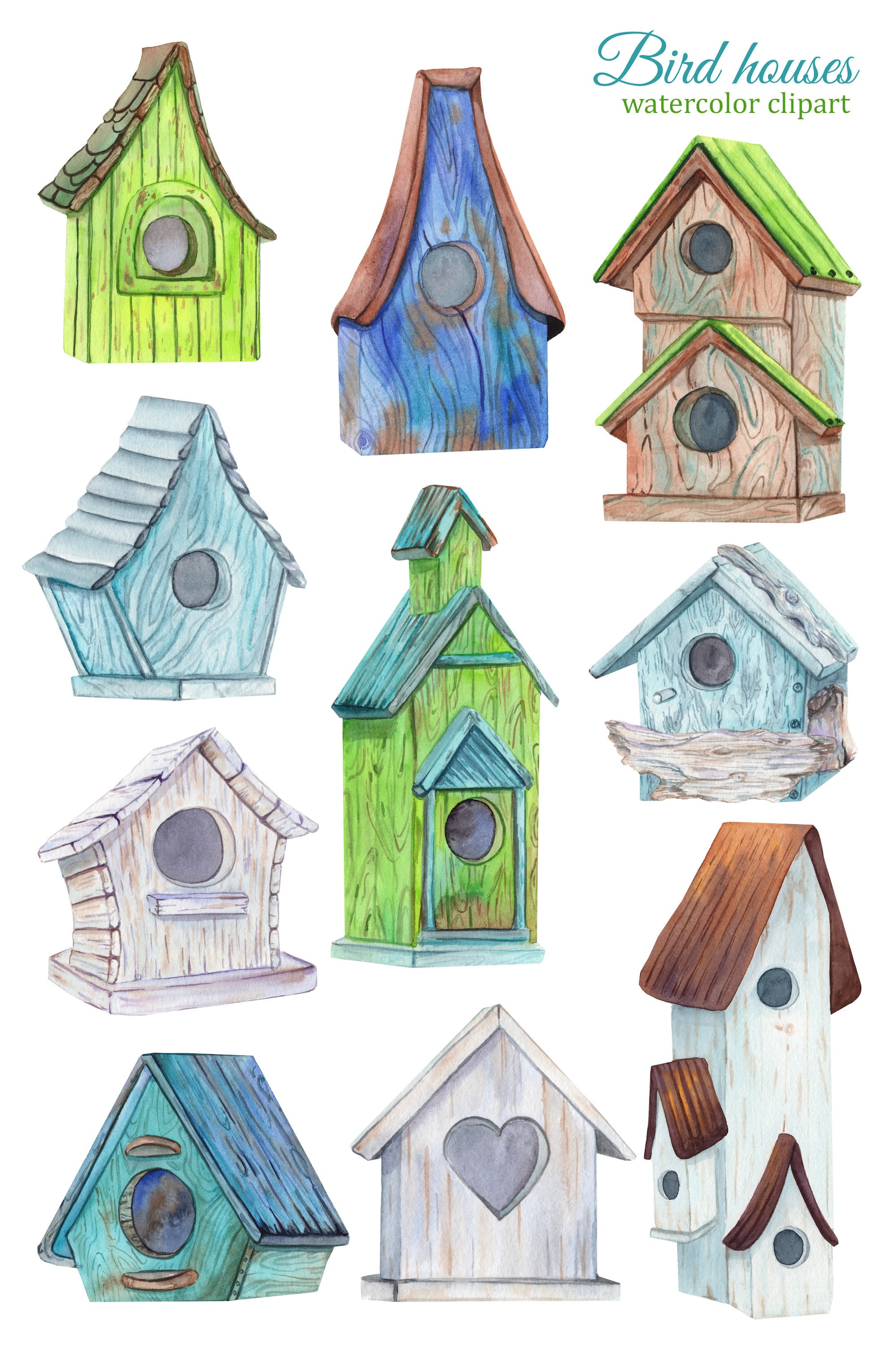 Birdhouses Watercolor Clipart Bird House Nesting Box Spring - Etsy