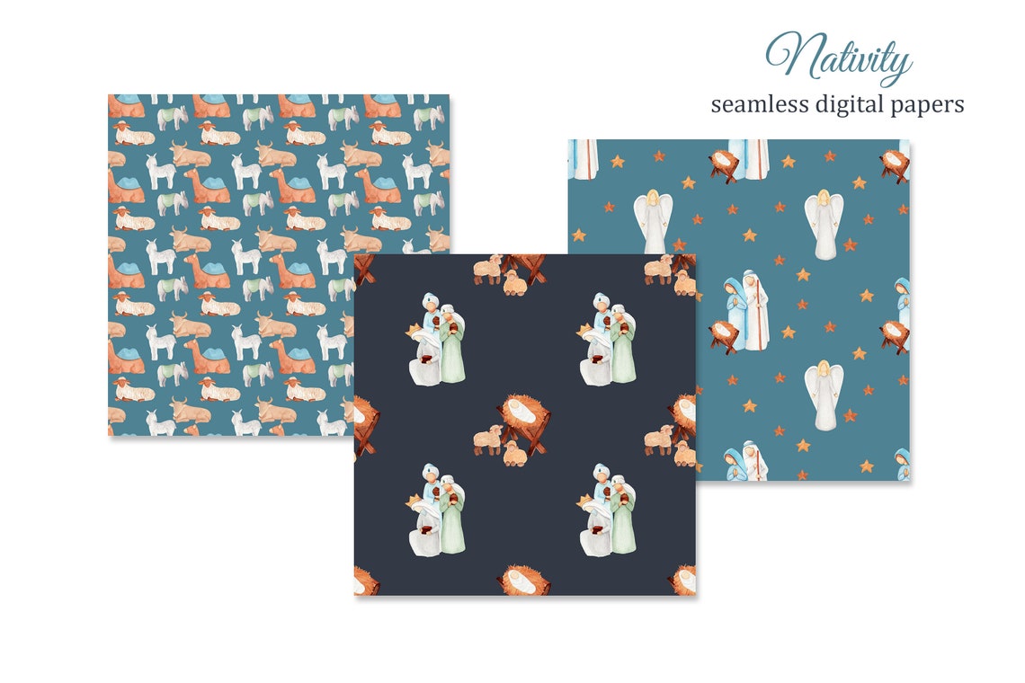 Nativity Christmas Digital Papers Pack Bible Christmas Scene - Etsy