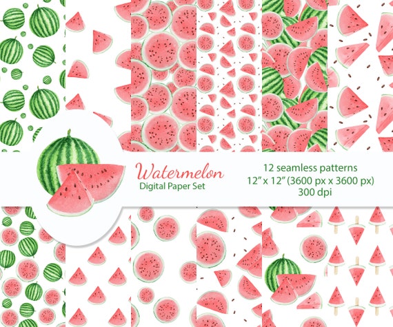 Watermelon Digital Paper Set. Summer Seamless Pattern. | Etsy