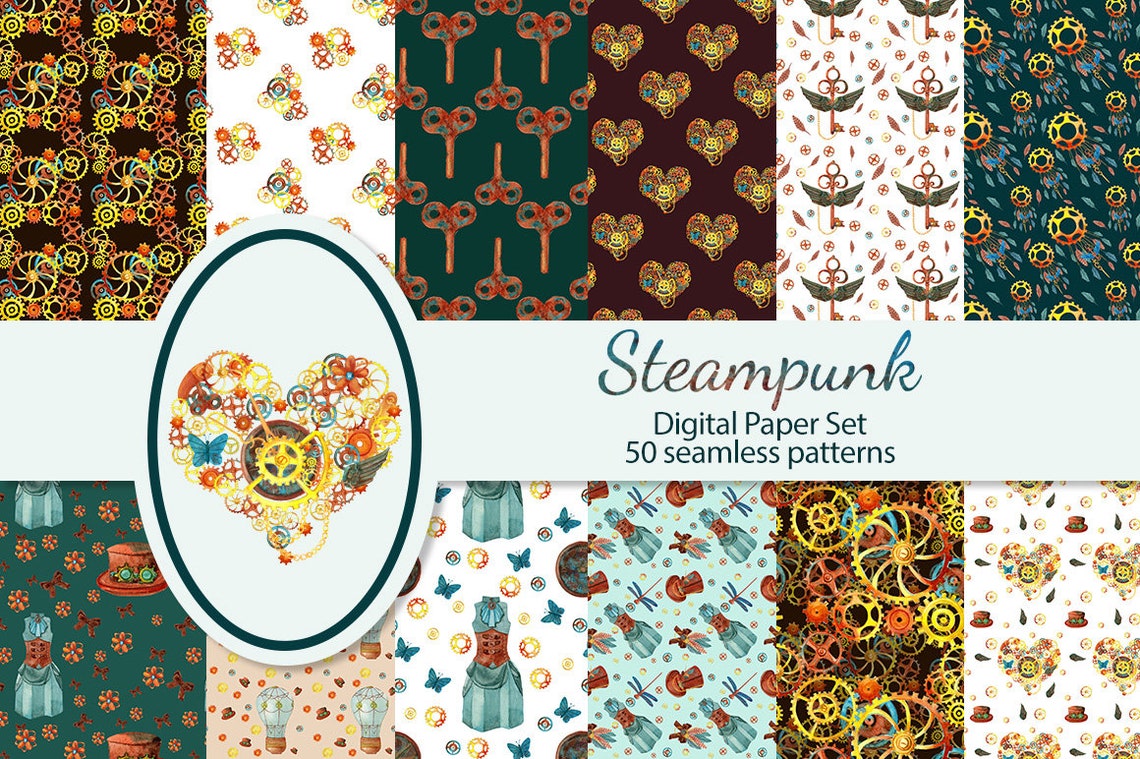 Steampunk Digital Paper Kit. Steam Punk Decoupage Paper - Etsy