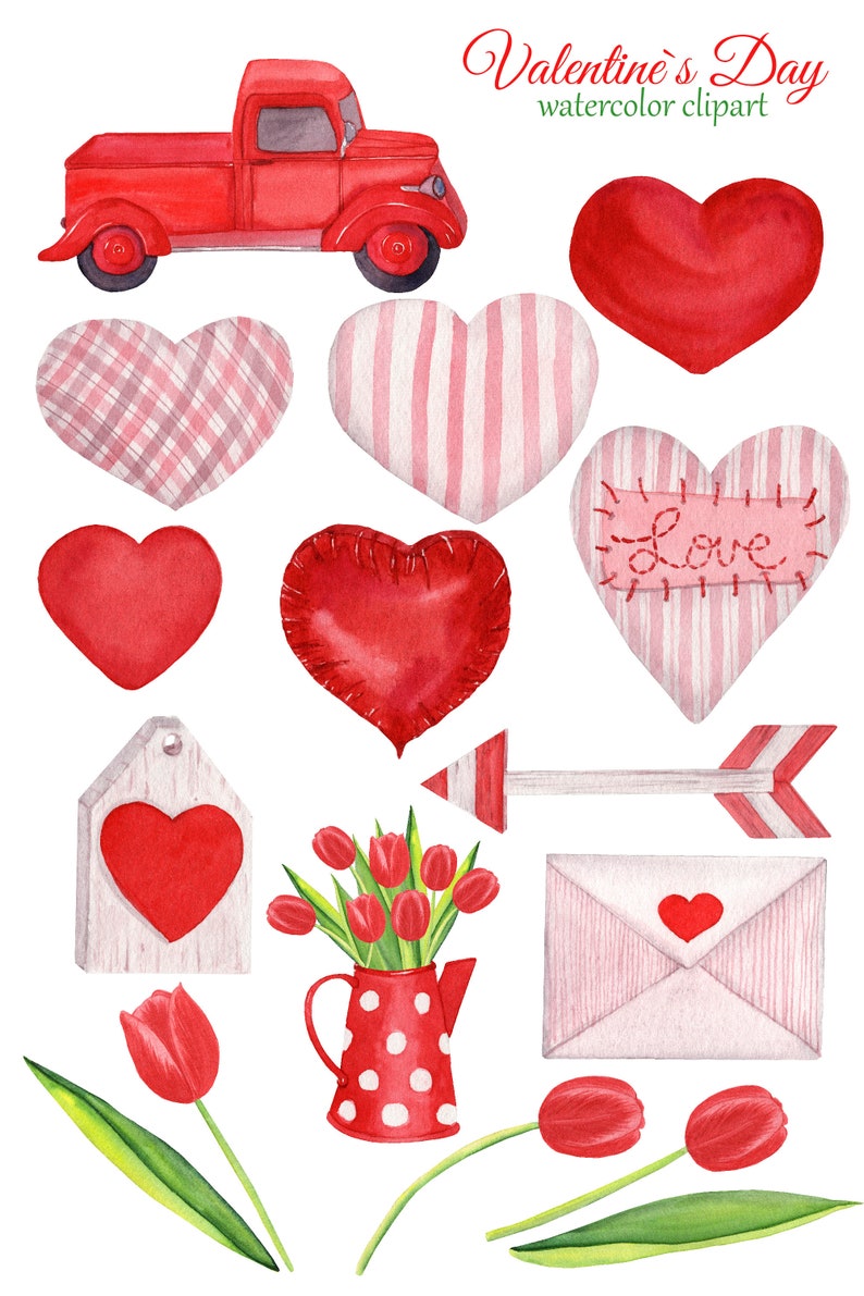 Love Clipart Hearts Png Watercolor Valentines Day Clipart - Etsy