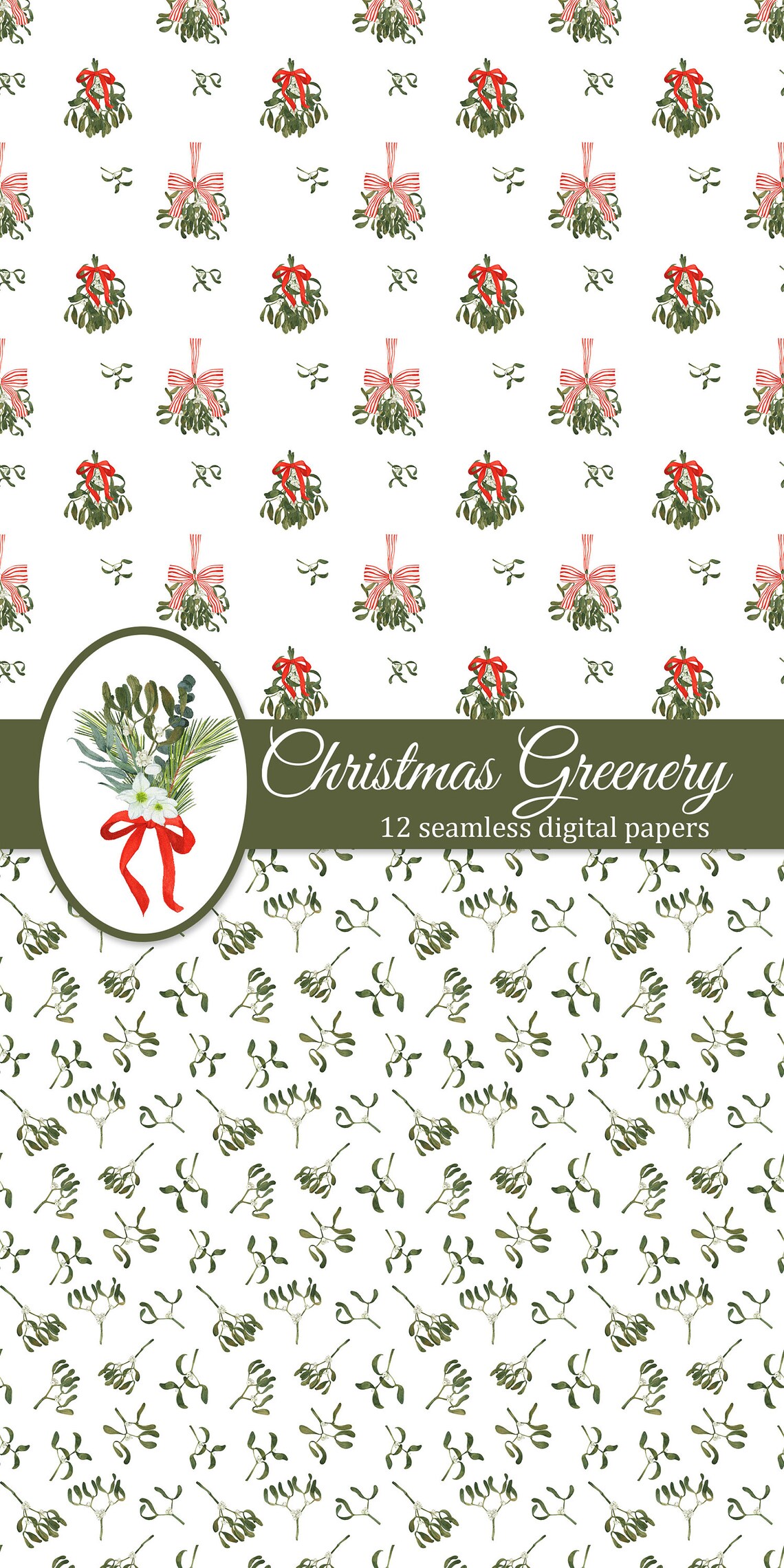 Christmas Floral Digital Papers Pack, Winter Greenery and Flowers ...