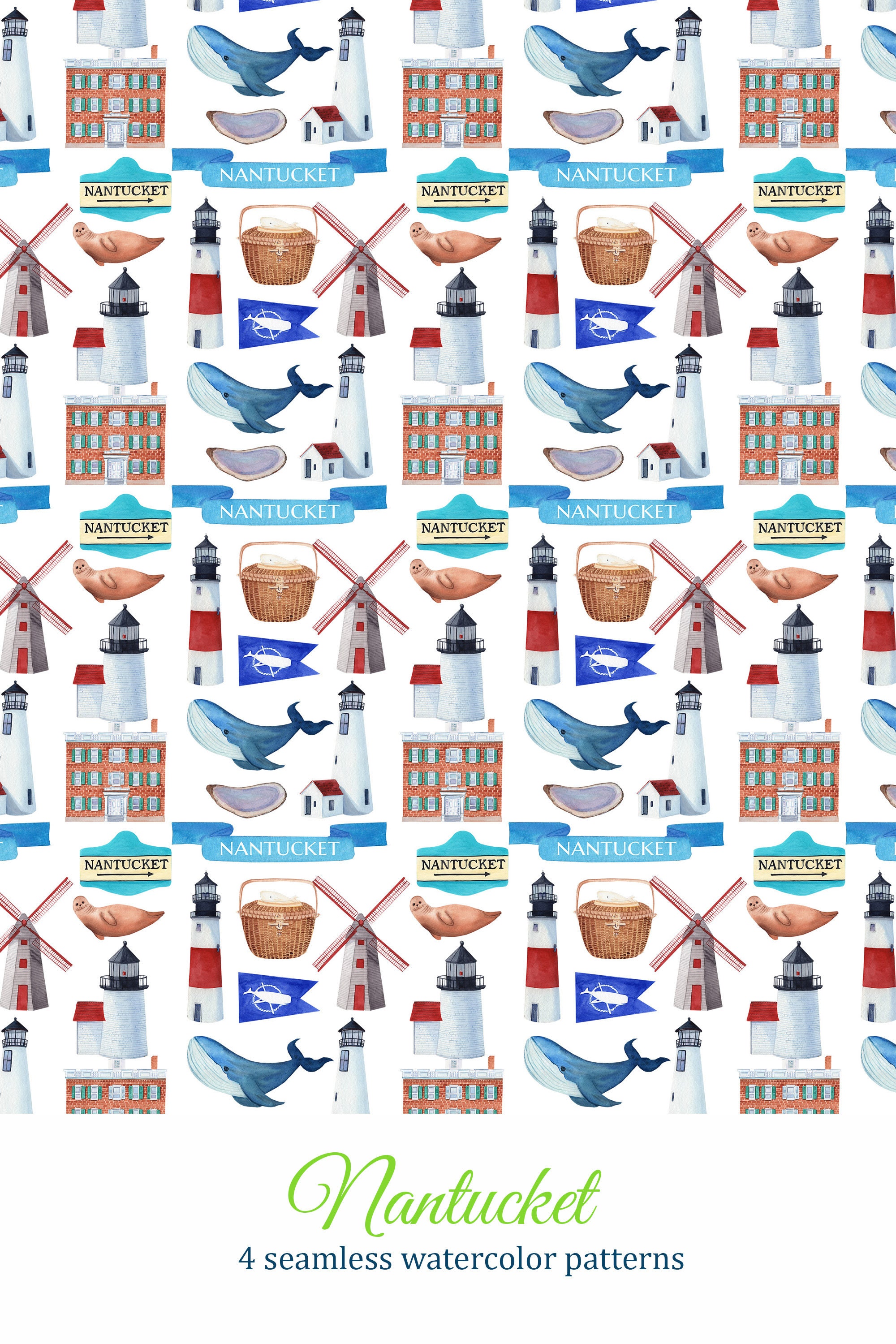 Nantucket Seamless Pattern, Decoupage Paper, Digital Background ...