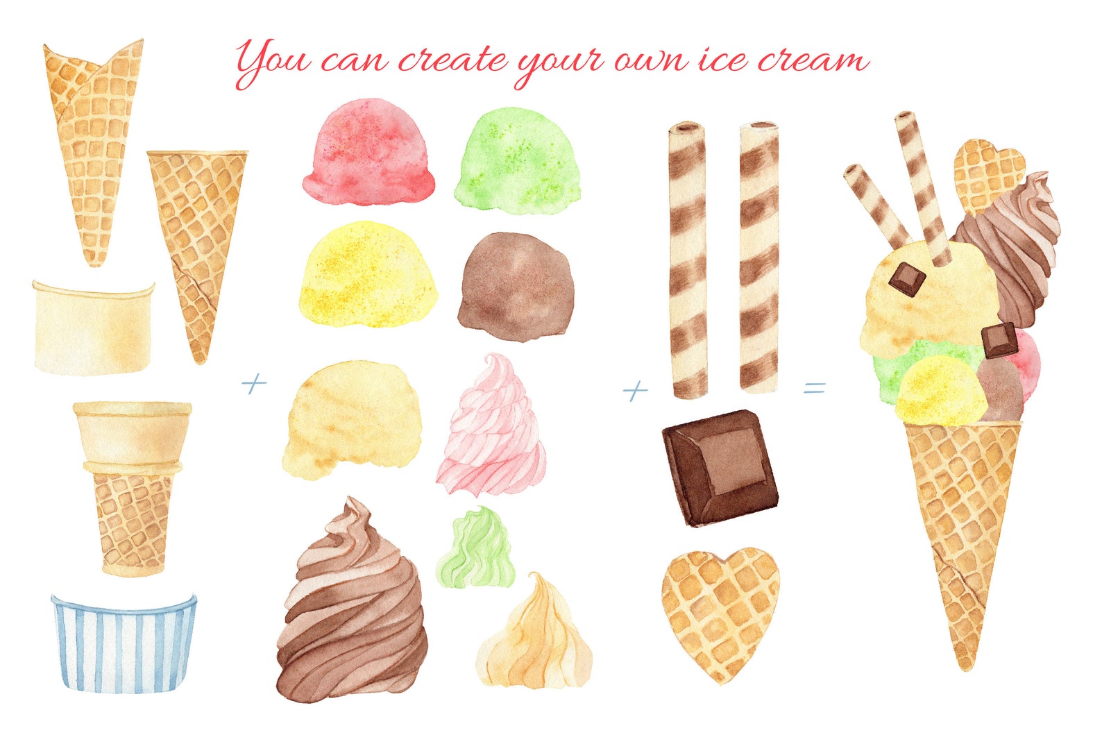 Watercolor Ice Cream Clipart. Ice Cream Shop. Popsicle Summer - Etsy