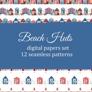 Beach Huts Digital Papers Set, Ocean Seamless Pattern, Nautical ...