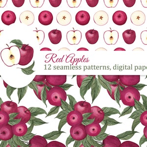 Red Apples Digital Paper Pack, Fall Seamless Pattern, Autumn Scrapbook ...