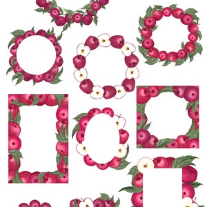 Red Apples Watercolor Clipart. Autumn, Summer PNG, Fall Wreath, Harvest ...