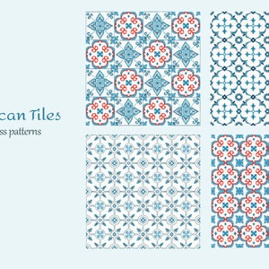 Watercolor Moroccan Tiles Seamless Pattern. Blue Tile Mosaic Digital ...