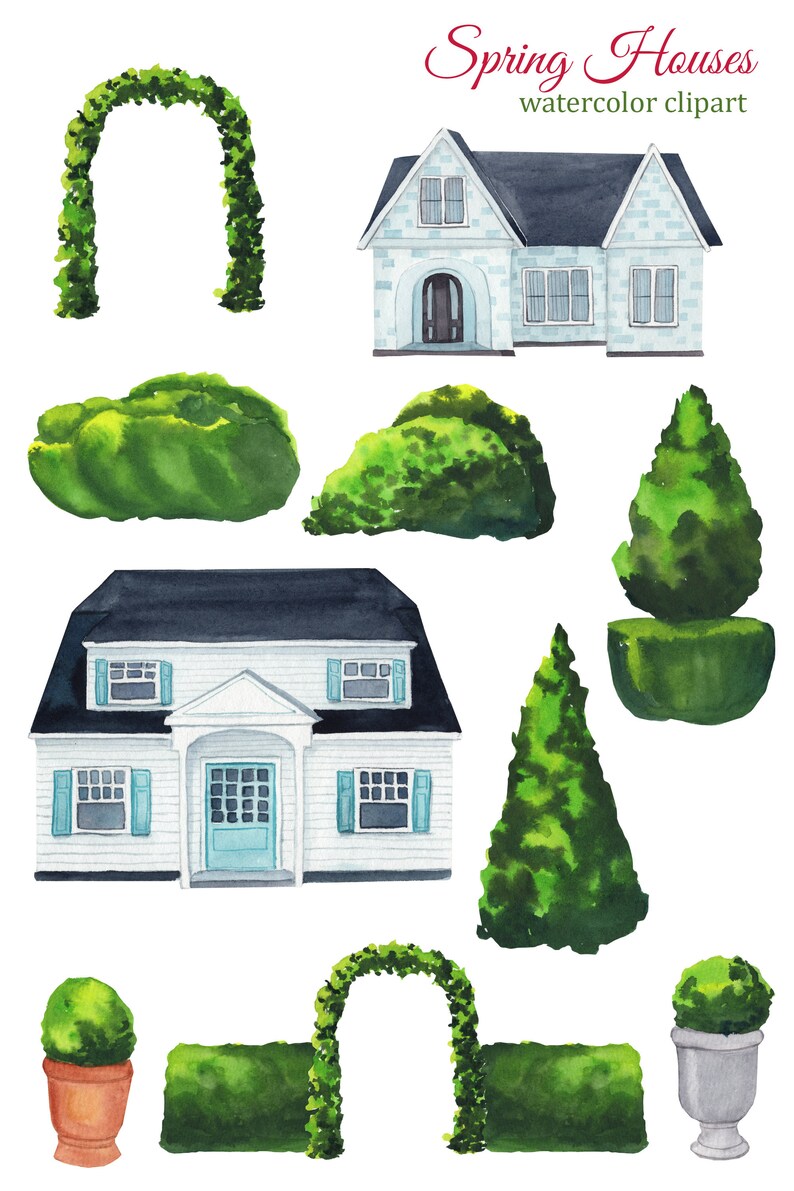 Spring House Watercolor Clipart Sweet Home PNG Scene - Etsy