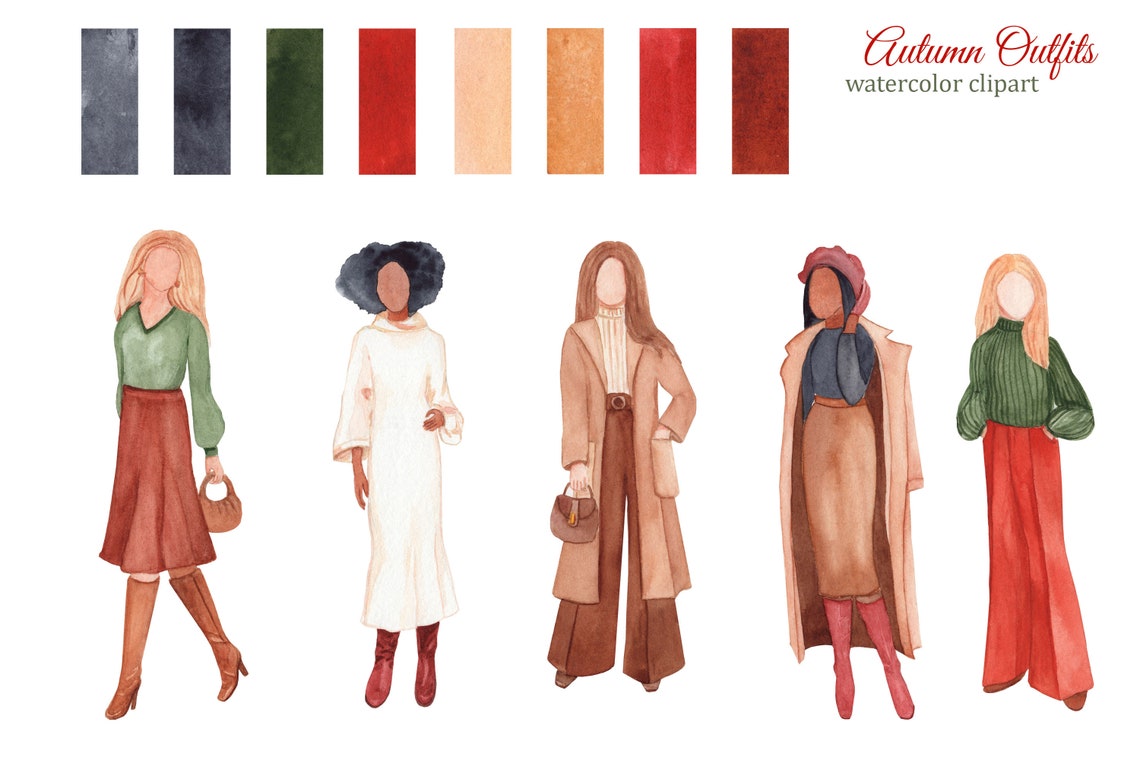Autumn Fashion Watercolor Illustration, Fall Fashion Girl Clipart ...