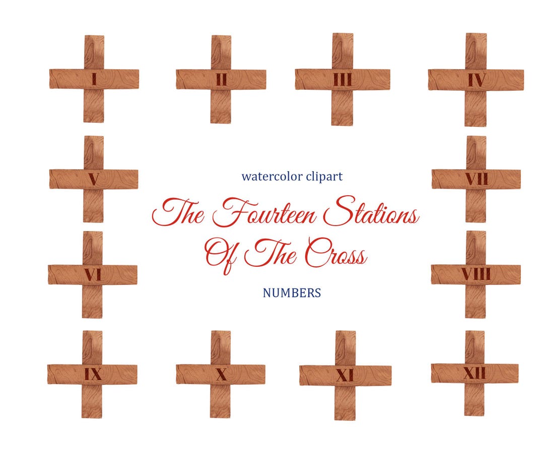 Wooden Crosses With Roman Numerals, the Fourteen Stations of the Cross ...