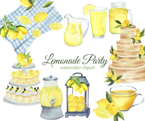 Lemonade Party Watercolor Clipart Citrus Summer Clip Art | Etsy