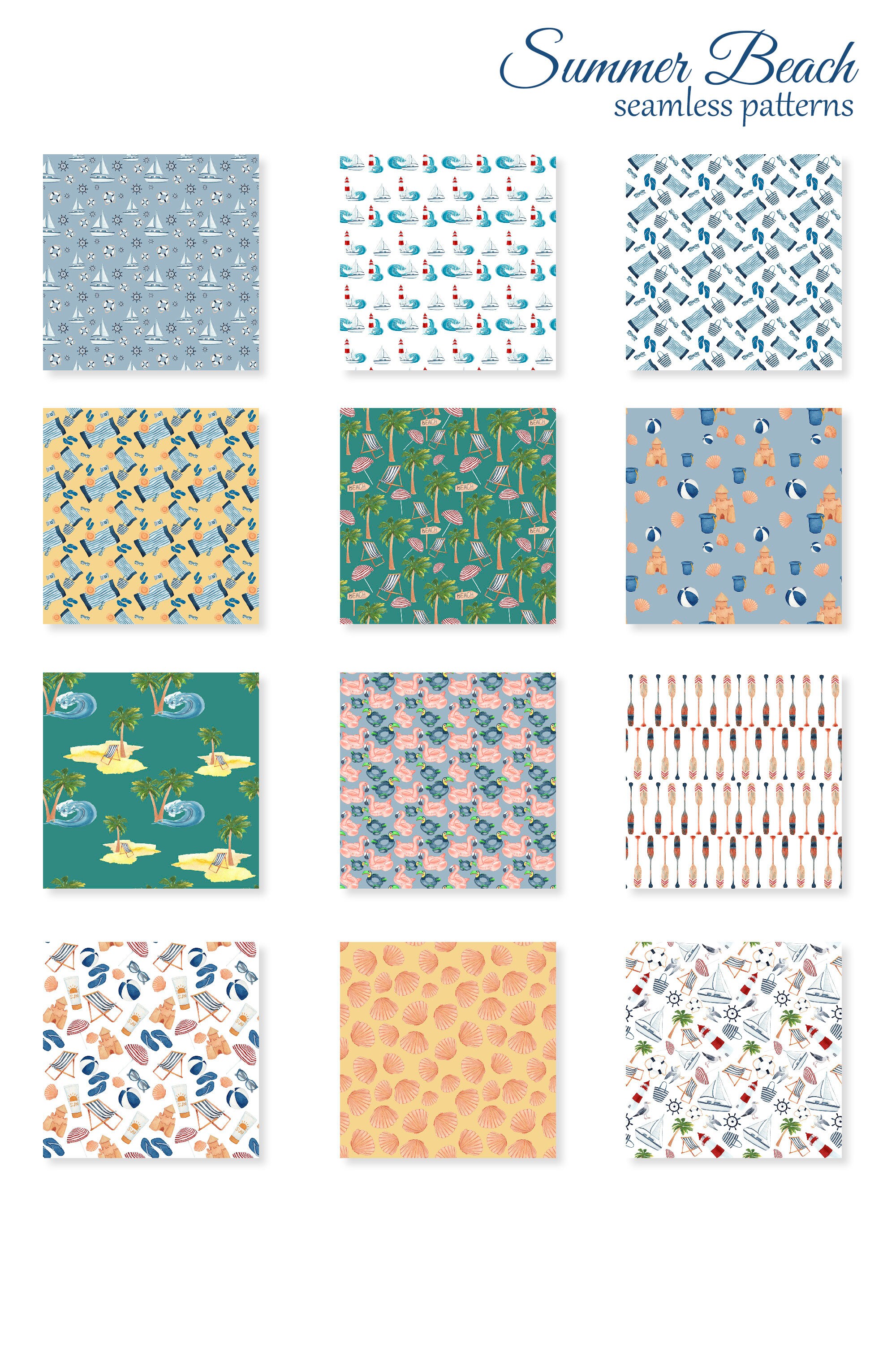 Beach Digital Paper Kit Summer Seamless Patterns Nautical - Etsy