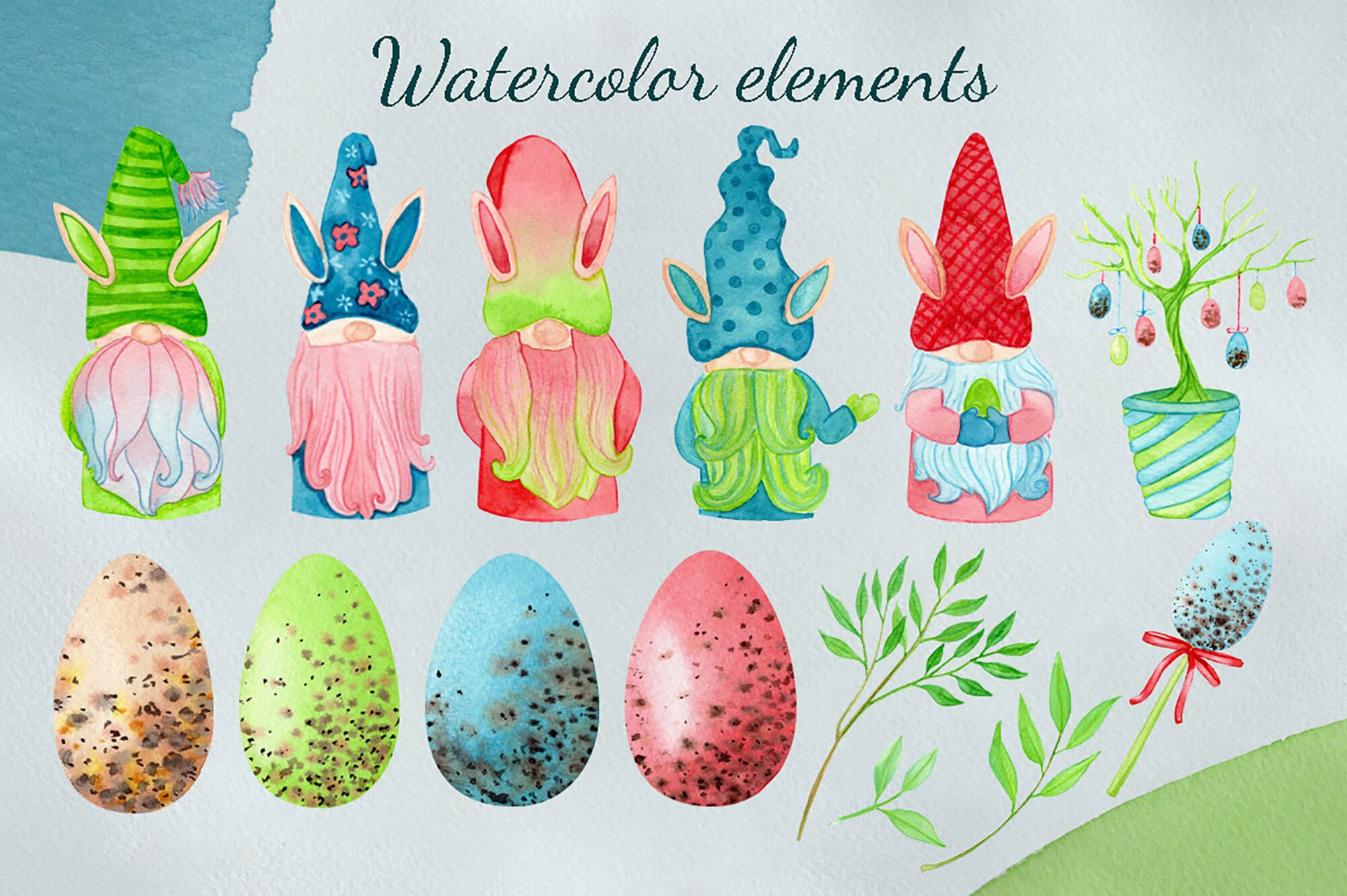Easter Bunny Gnomes Watercolor Clipart Spring Nordic Gnomes - Etsy
