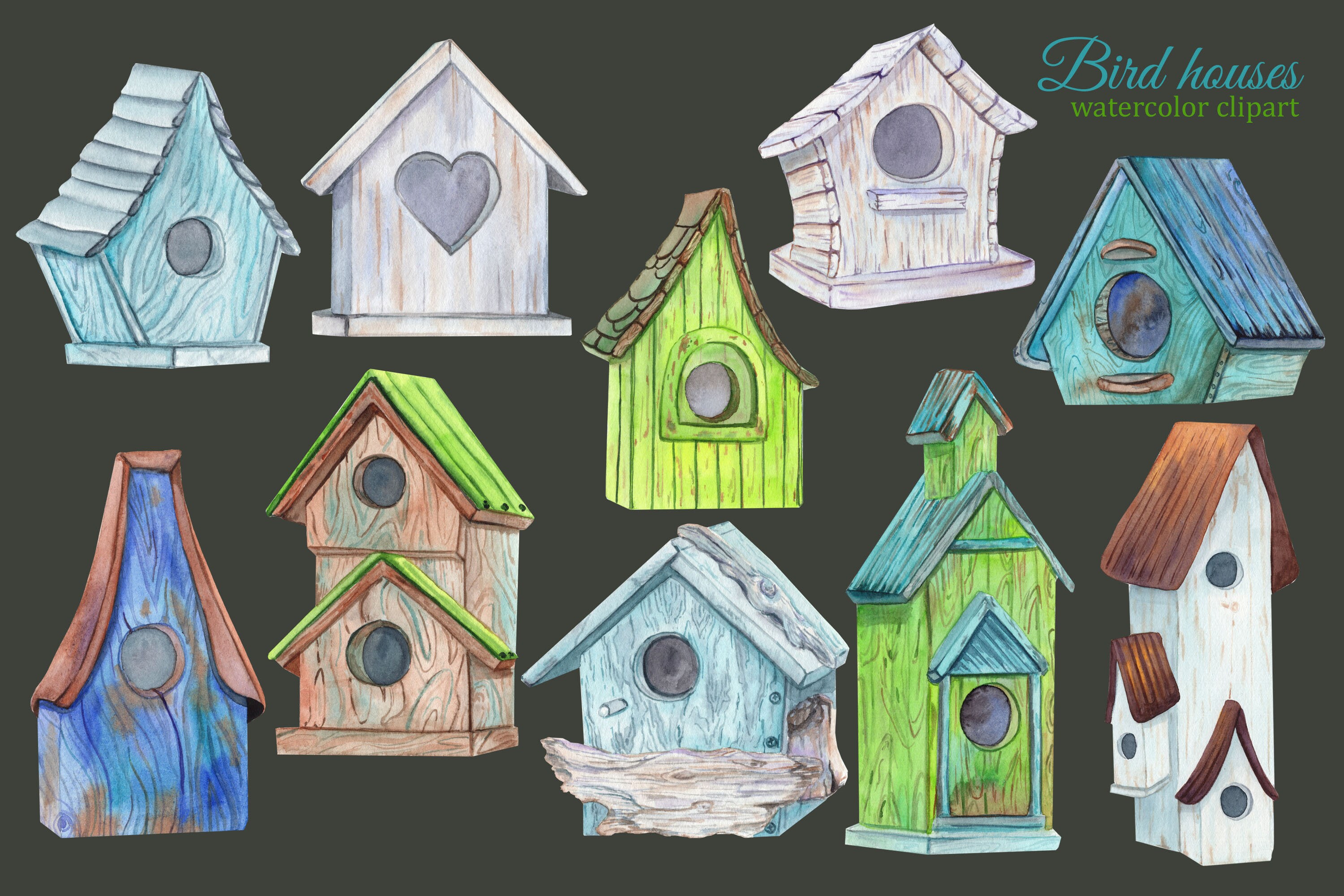 Birdhouses Watercolor Clipart Bird House Nesting Box Spring - Etsy