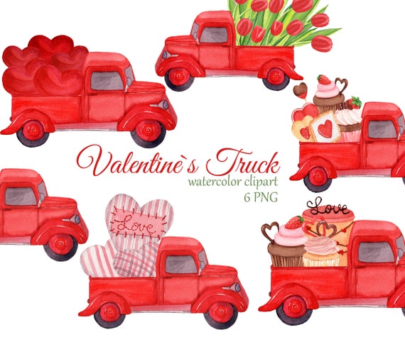 Red Trucks With Hearts Tulips and Sweets. Valentine's Day | Etsy