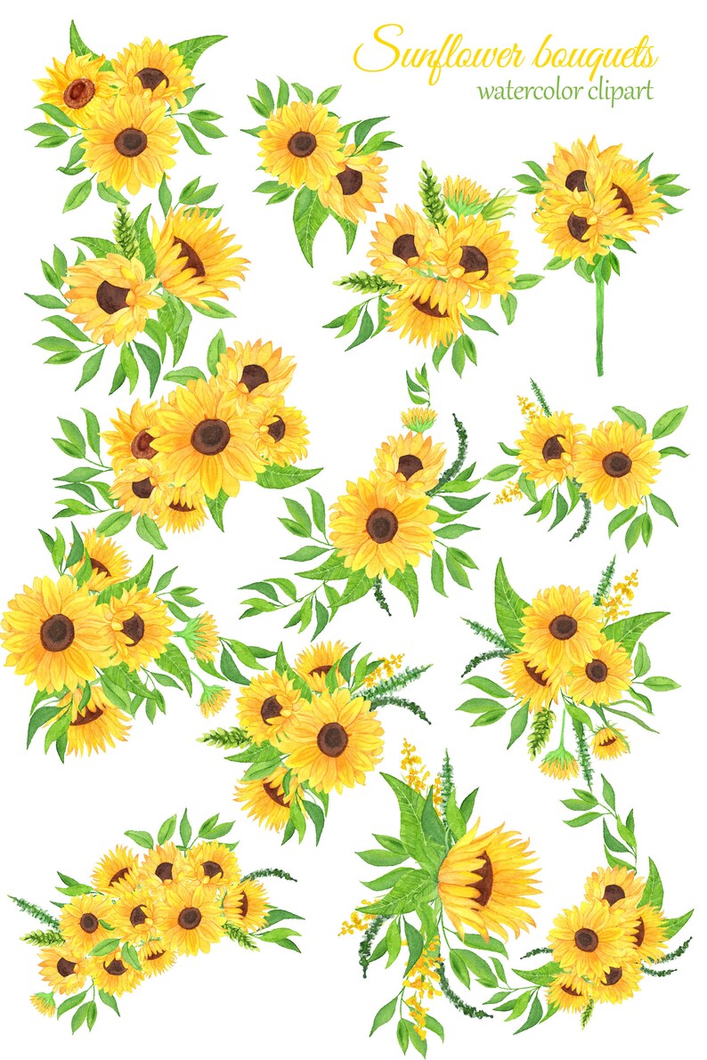Sunflowers Watercolor Clipart. Sunflowers Wreath Summer Frame - Etsy