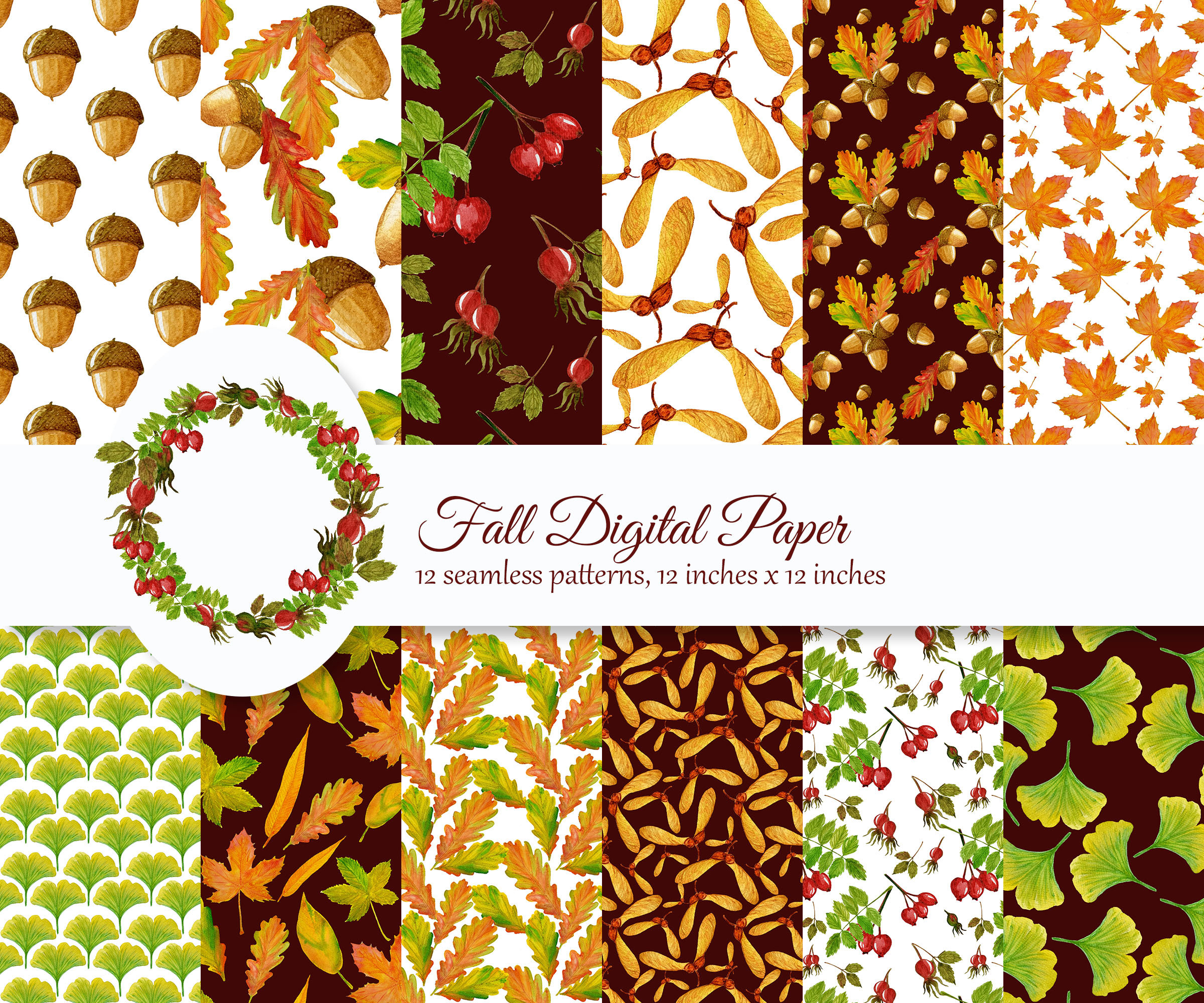 Fall Digital Paper Watercolor Autumn Paper - Etsy