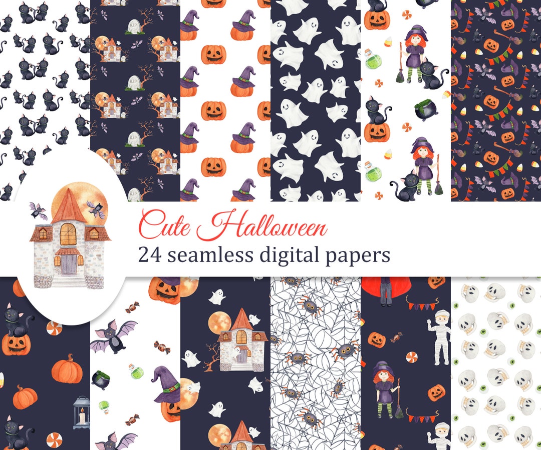 Halloween Digital Paper, Halloween Background, Kids Seamless Pattern ...