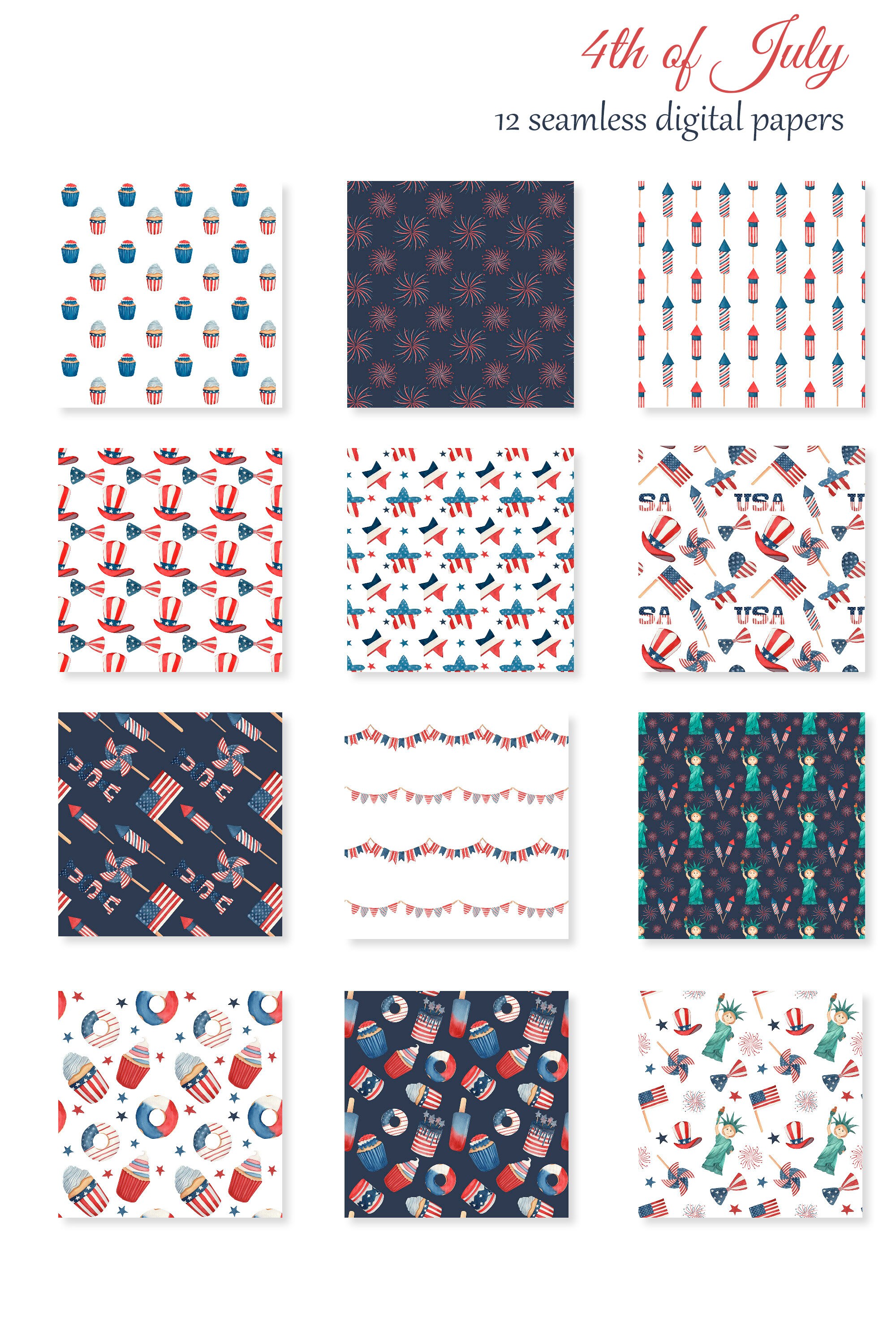 Independence Day Digital Paper, 4th of July Seamless Pattern, Scrapbook ...