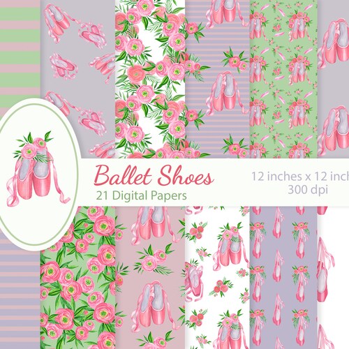 Ballerina Digital Paper Ballet Shoes Tiara White Swan Pink | Etsy