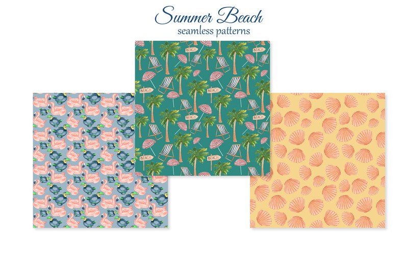 Beach Digital Paper Kit Summer Seamless Patterns Nautical - Etsy