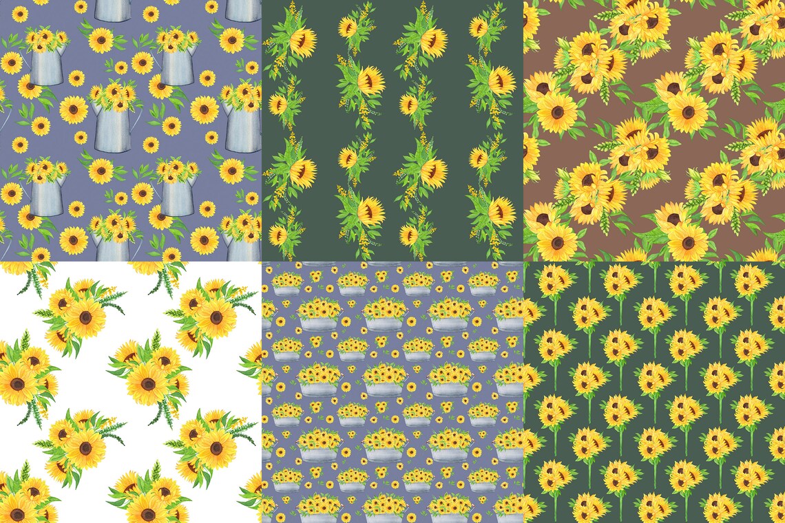 Sunflowers Digital Paper Pack. Watercolor Scrapbook Paper | Etsy