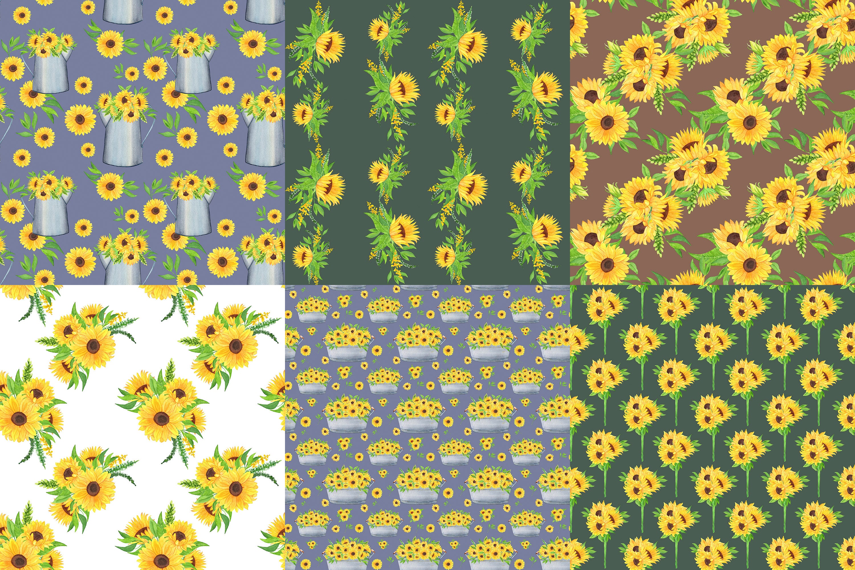 Sunflowers Digital Paper Pack. Watercolor Scrapbook Paper - Etsy