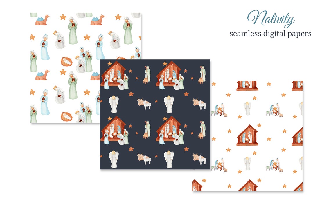 Nativity Christmas Digital Papers Pack Bible Christmas Scene - Etsy